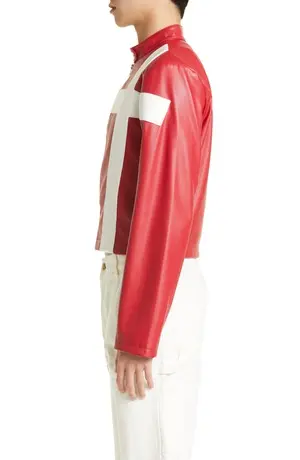 Mowalola Cross Faux Leather Biker Jacket In Red 3316 Cc - 70% Off